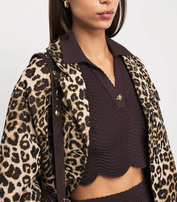 Sandro Knitted Crop Top With Gold-tone Button Detail - Brown