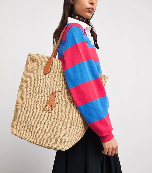 Polo Ralph Lauren Raffia Tote Bag With Leather Trim