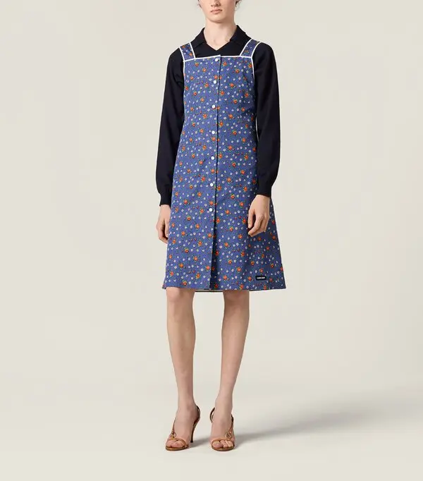 Miu Miu Floral Cotton Poplin Mini Dress - Blue