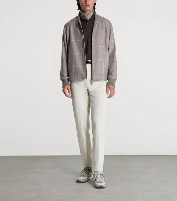 Dunhill Cashmere Check Print Zip-up Jacket
