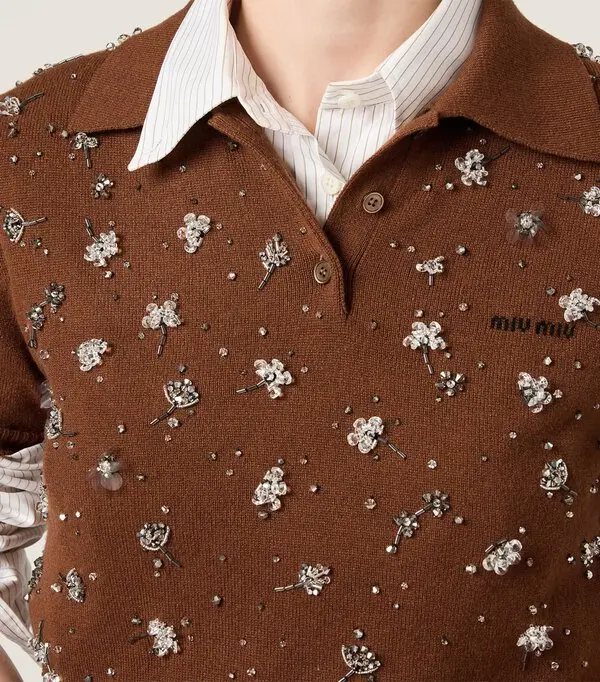 Miu Miu Cashmere Embellished Polo Sweater