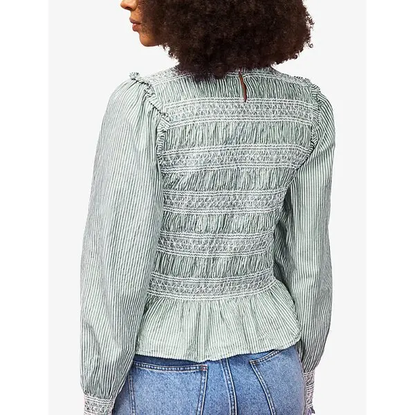 RO&ZO Shirred Stripe Cotton Blouse