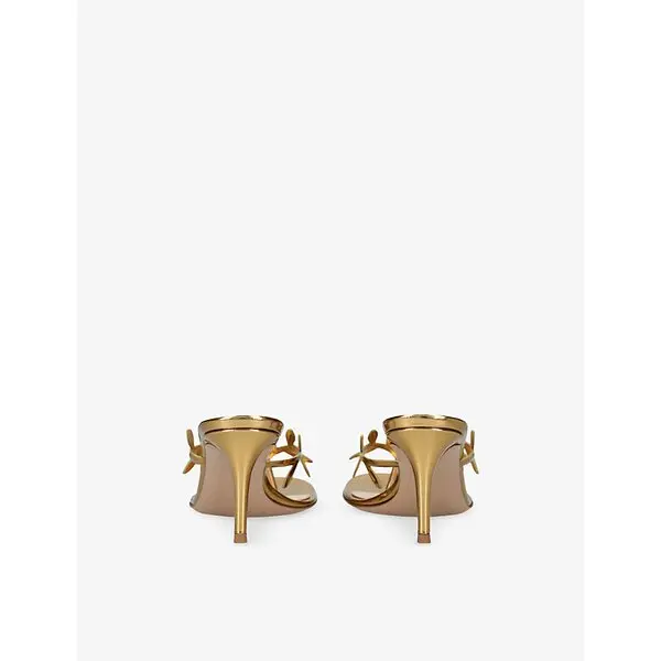 GIANVITO ROSSI Flavia Leaf Heeled Leather Mules - Gold