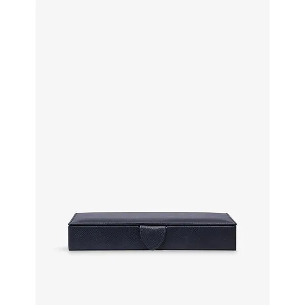 Smythson Panama Leather Cufflinks Box - Navy