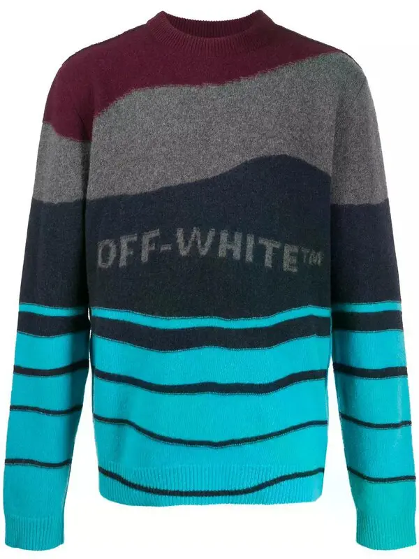Off-White Multicoloured Striped Knitted Jumper - Red