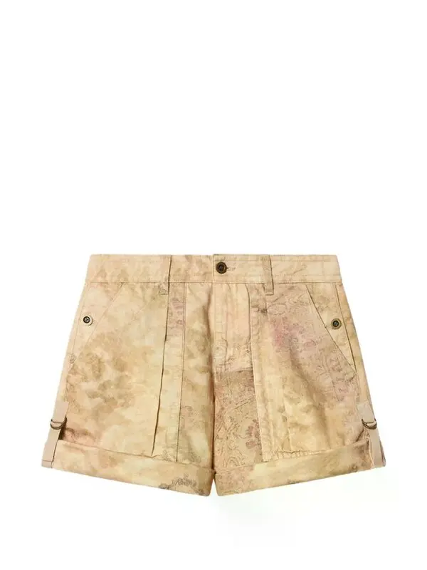 Isabel Marant Étoile Calissy Abstract-print Denim Shorts - Neutrals
