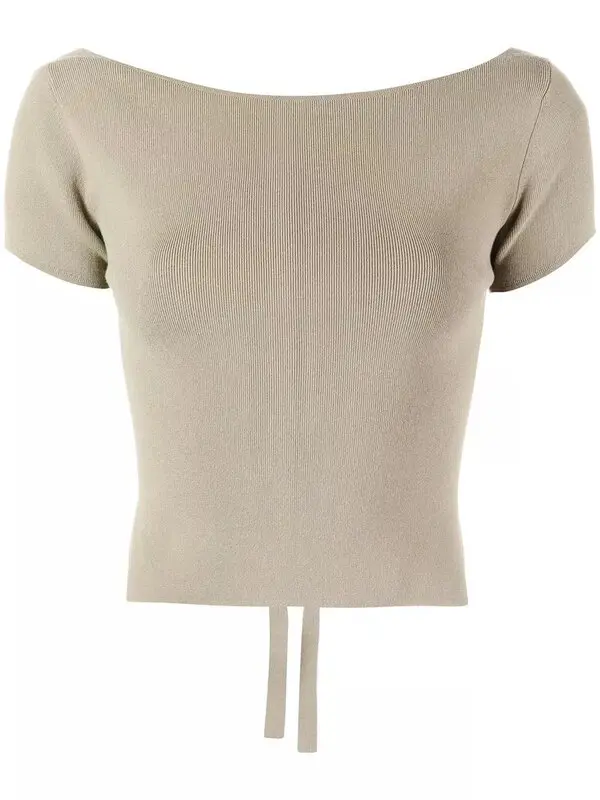 Lapointe Boat Neck Rear Tie Fastening Top - Grey