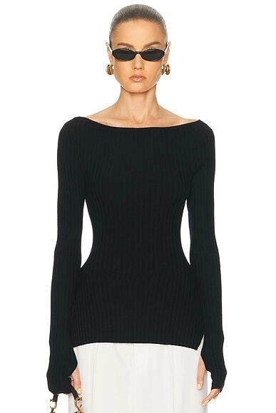 EAVES Nichole Rib Knit Long Sleeve Top - Black