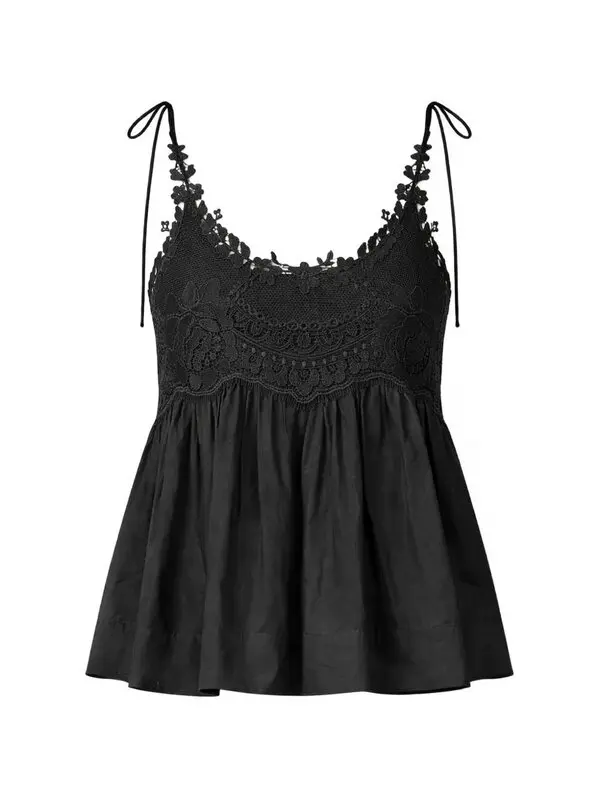 TWINSET Lace-trimmed Cotton Muslin Top - Black
