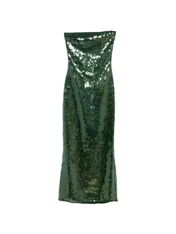 Oseree Sequin Embellished Strapless Midi Dress - Green