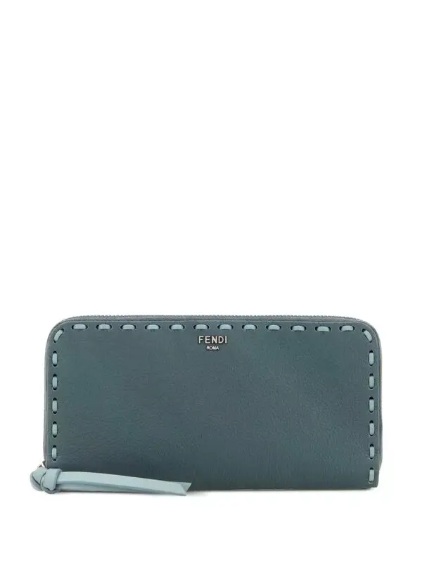 Fendi Large Peekaboo Stitched Leather Wallet - Blue