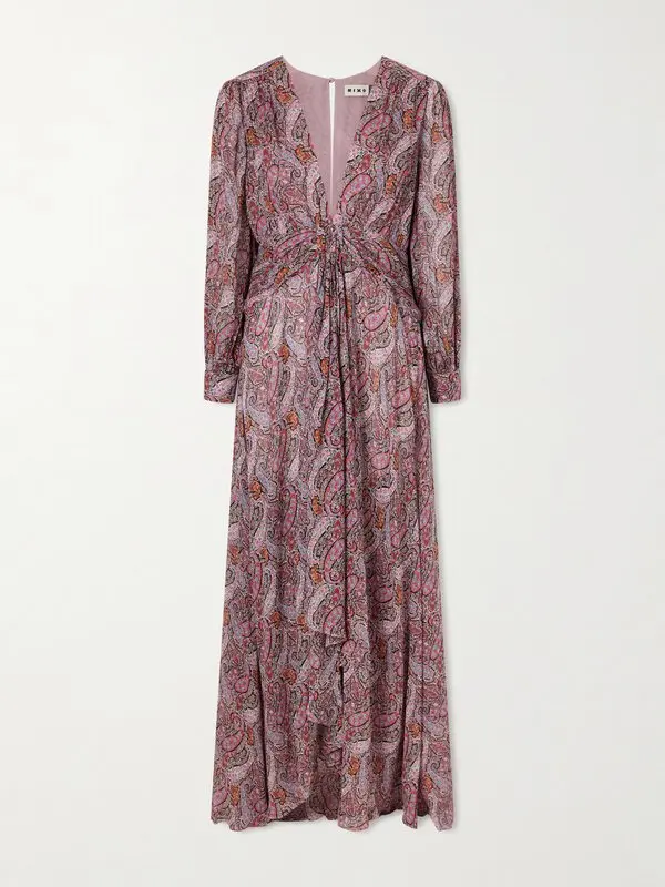 Rixo Meera Gathered Paisley-print Chiffon Maxi Dress - Pink