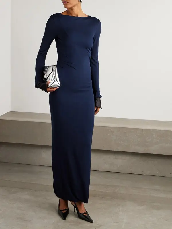 LANVIN Draped Satin-trimmed Crepe Maxi Dress