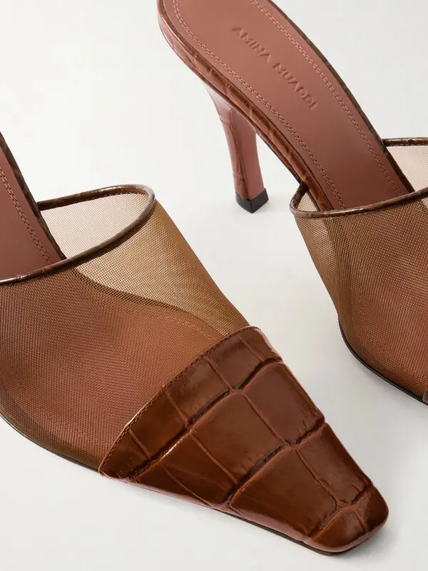 Amina Muaddi Jamie Mesh And Croco-embossed Leather Mules
