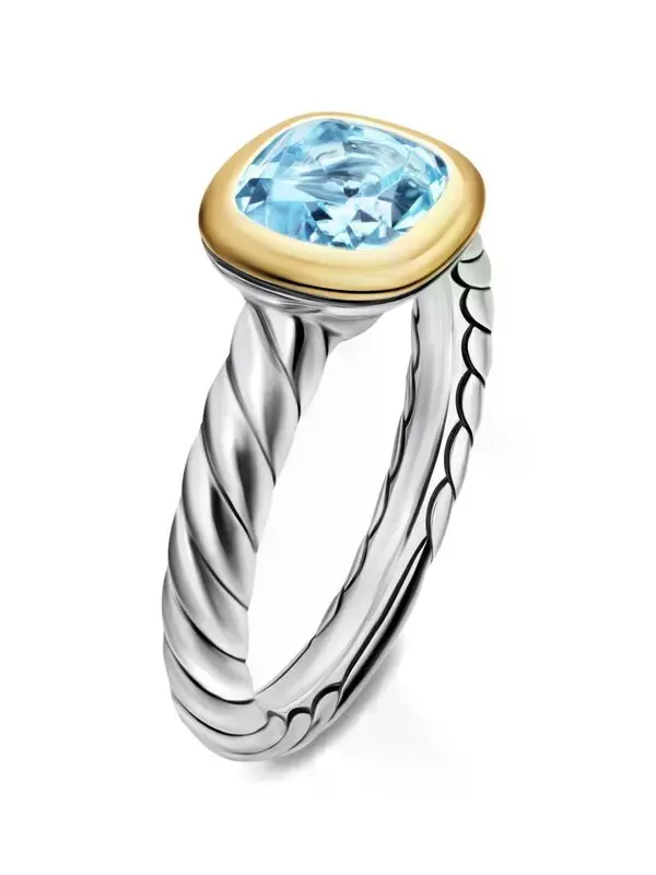 David Yurman Dy Mercer® Cushion Sky Blue Topaz Ring In Sterling And 18k Yellow Gold