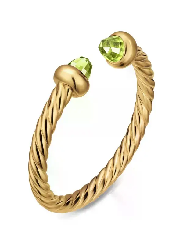 David Yurman 18k Yellow Peridot Micro Cablespira Flex Open Ring - Gold