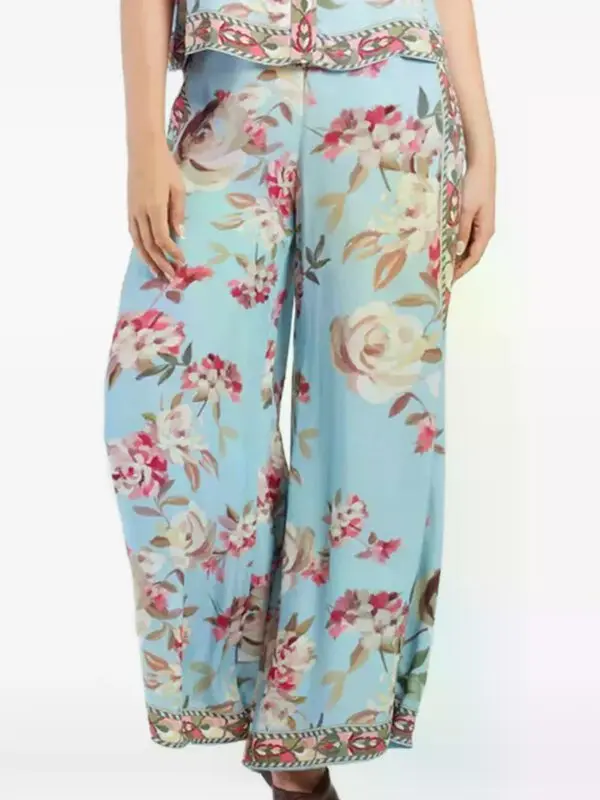 Derhy Wide-leg Floral Trousers - Blue