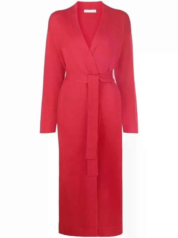 Fabiana Filippi Cotton Jersey Knit Belted Cardigan - Red