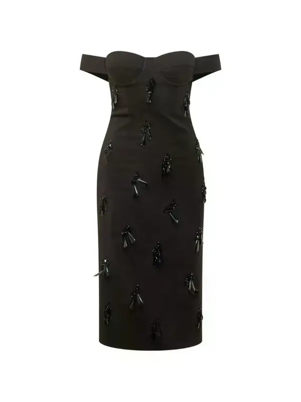 DES_PHEMMES Off-shoulder Embellished Midi Dress