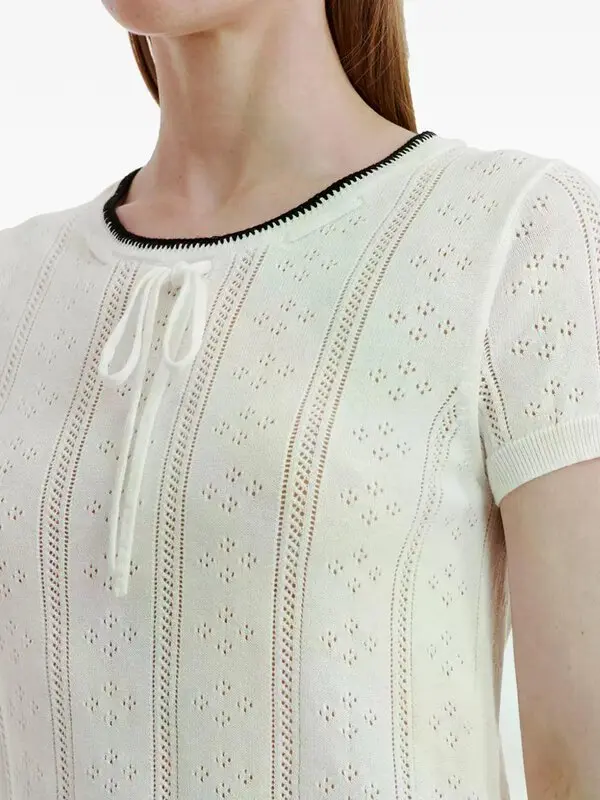 TOUT A COUP Patterned Tie Neck Sweater - Neutrals