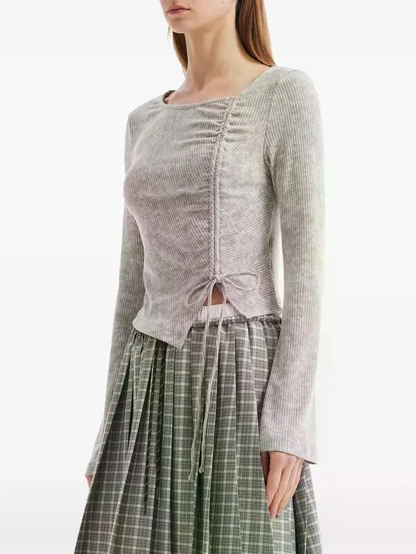 TOUT A COUP Ribbed Drawstring Square-neck Top - Neutrals