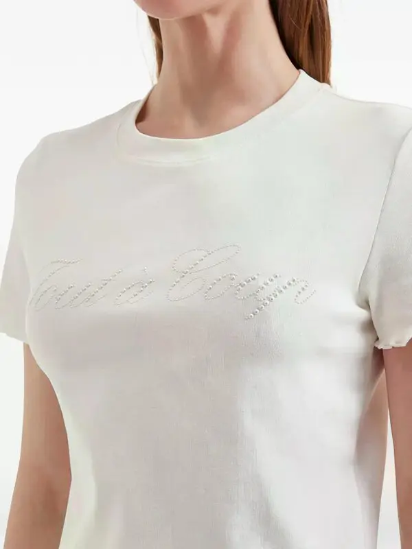 TOUT A COUP Embellished Ruffled Trim T-shirt - White