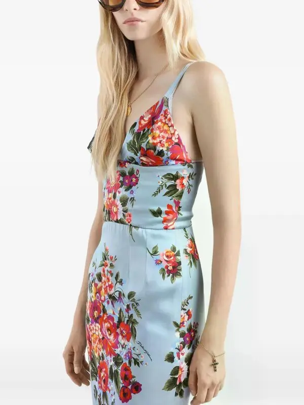 Dolce & Gabbana Floral V-neck Spaghetti Strap Midi Dress