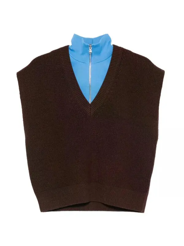 Tibi Cardigan Stitch Removable Vest - Brown