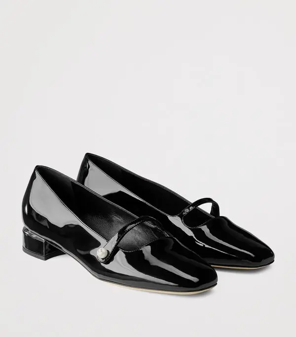 JIMMY CHOO Elisa Leather Ballet Flats With Patent Toe - Black