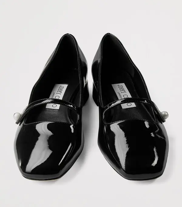 JIMMY CHOO Elisa Leather Ballet Flats With Patent Toe - Black