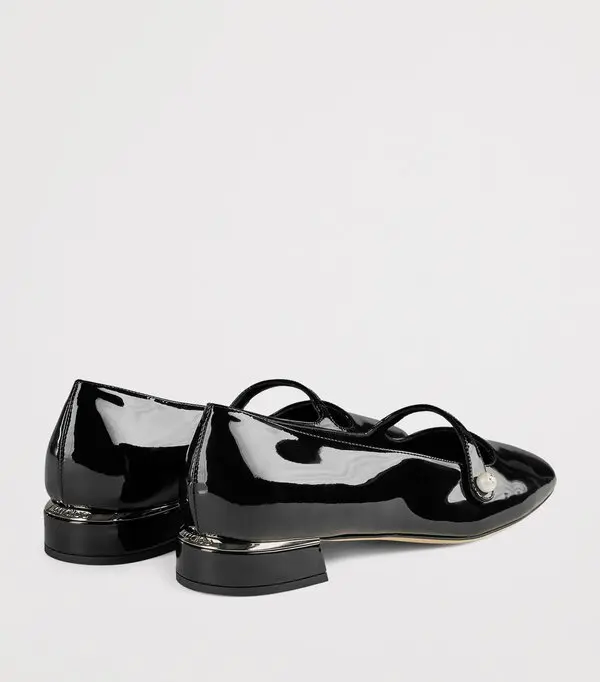 JIMMY CHOO Elisa Leather Ballet Flats With Patent Toe - Black
