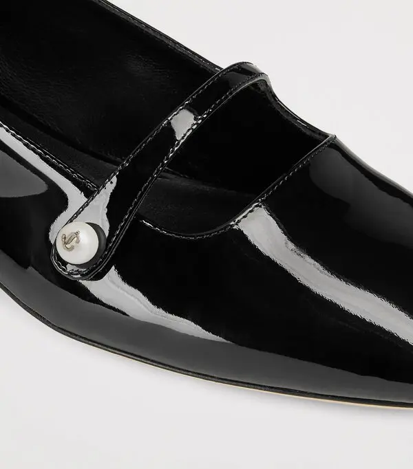 JIMMY CHOO Elisa Leather Ballet Flats With Patent Toe - Black