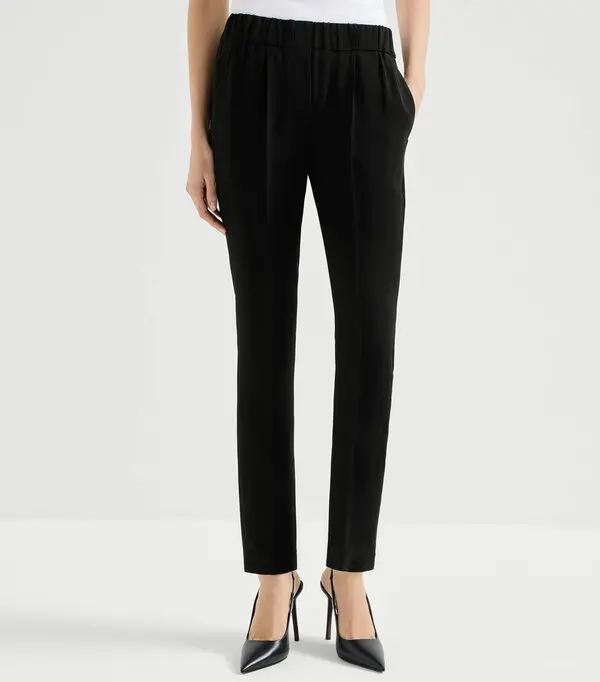 Brunello Cucinelli Crepe Slim Fit Trousers - Black