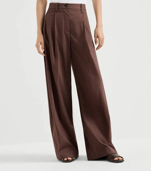 Brunello Cucinelli Cotton Monili-trim Pleated Wide-leg Trousers
