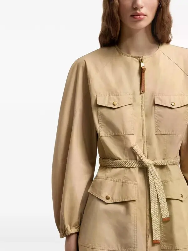 Moncler Pleated Poplin Midi Dress With Belt - Neutrals