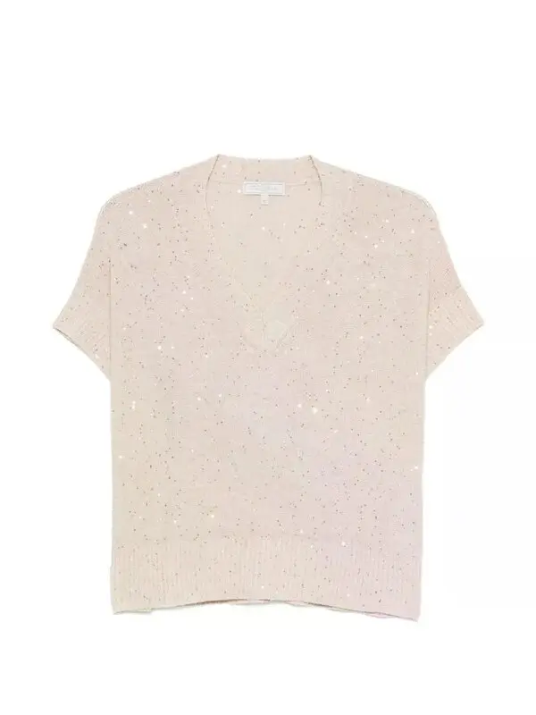 Antonelli Firenze V-neck Sequin Embellished T-shirt - Neutrals