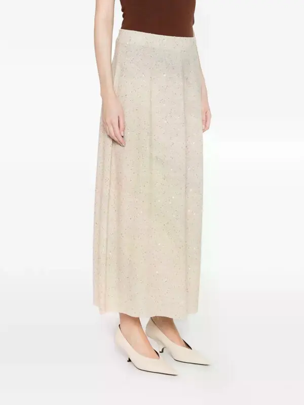 Antonelli Firenze Knitted Sequin Embellished Midi Skirt - Neutrals