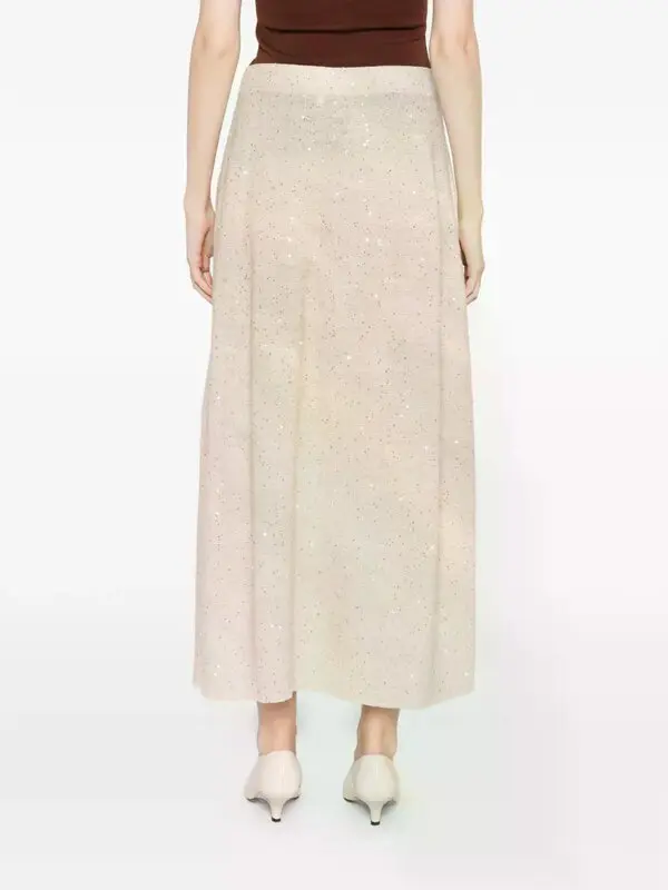 Antonelli Firenze Knitted Sequin Embellished Midi Skirt - Neutrals