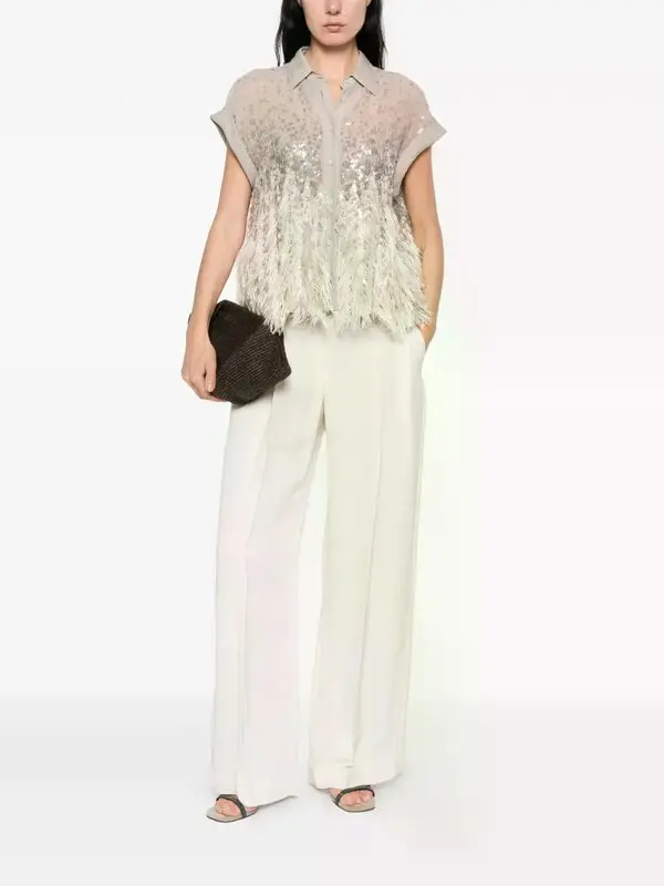 Brunello Cucinelli Sequinned Fringed Shirt - Neutrals