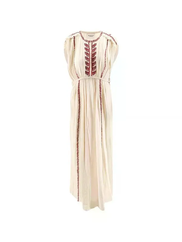 MARANT ETOILE Embroidered Tie Waist Cotton Dress - Neutrals