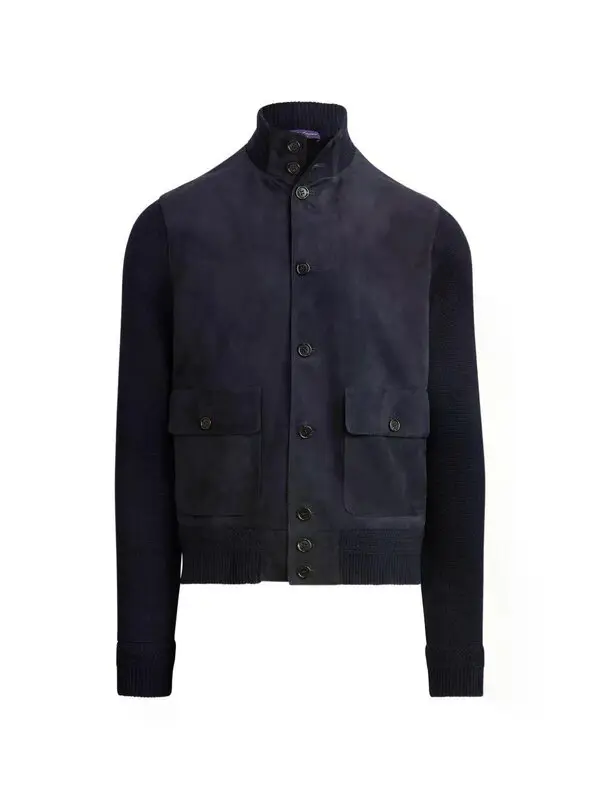 Ralph Lauren Purple Label Knitted Jacket With Suede Panelling - Blue