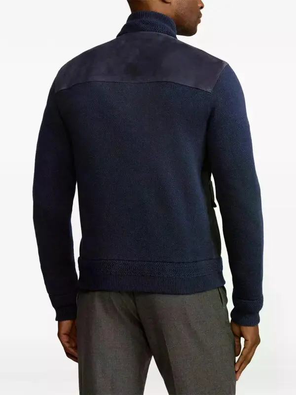 Ralph Lauren Purple Label Knitted Jacket With Suede Panelling - Blue