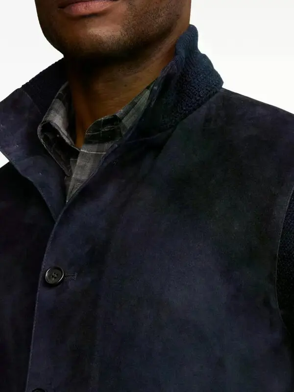 Ralph Lauren Purple Label Knitted Jacket With Suede Panelling - Blue