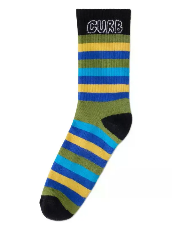LANVIN Striped Curb-lettering Socks - Green