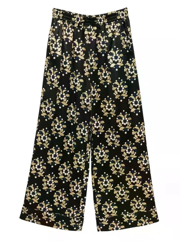Cynthia Rowley Silk Wide-leg Trousers With Graphic Print