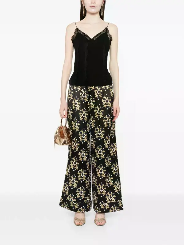 Cynthia Rowley Silk Wide-leg Trousers With Graphic Print