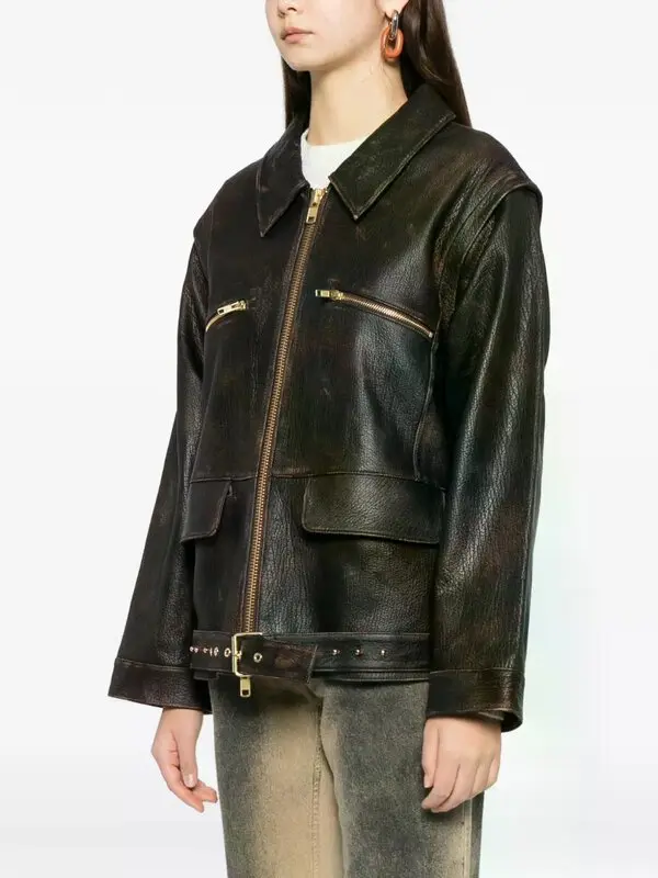 Cynthia Rowley Belted Leather Jacket