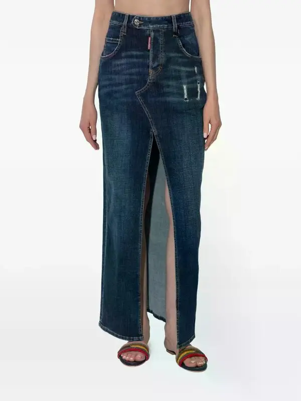 Dsquared2 Distressed Slit Maxi Skirt - Blue