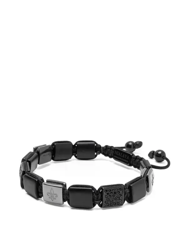 NIALAYA JEWELRY Matte Flatbead Bracelet With Flower Detail - Silver