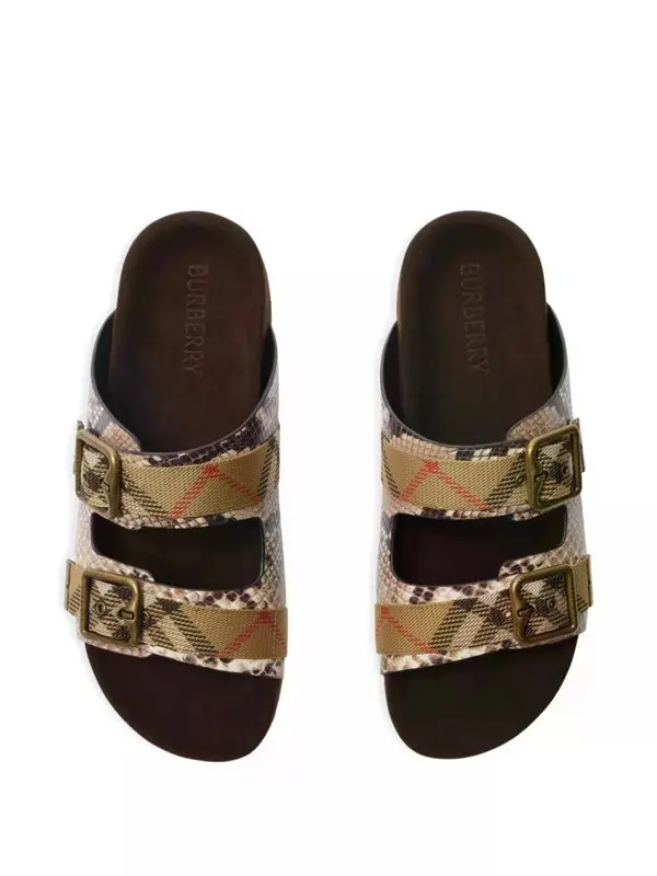 Burberry Urchin Python-print Leather Sandals With Check Detail - Neutrals